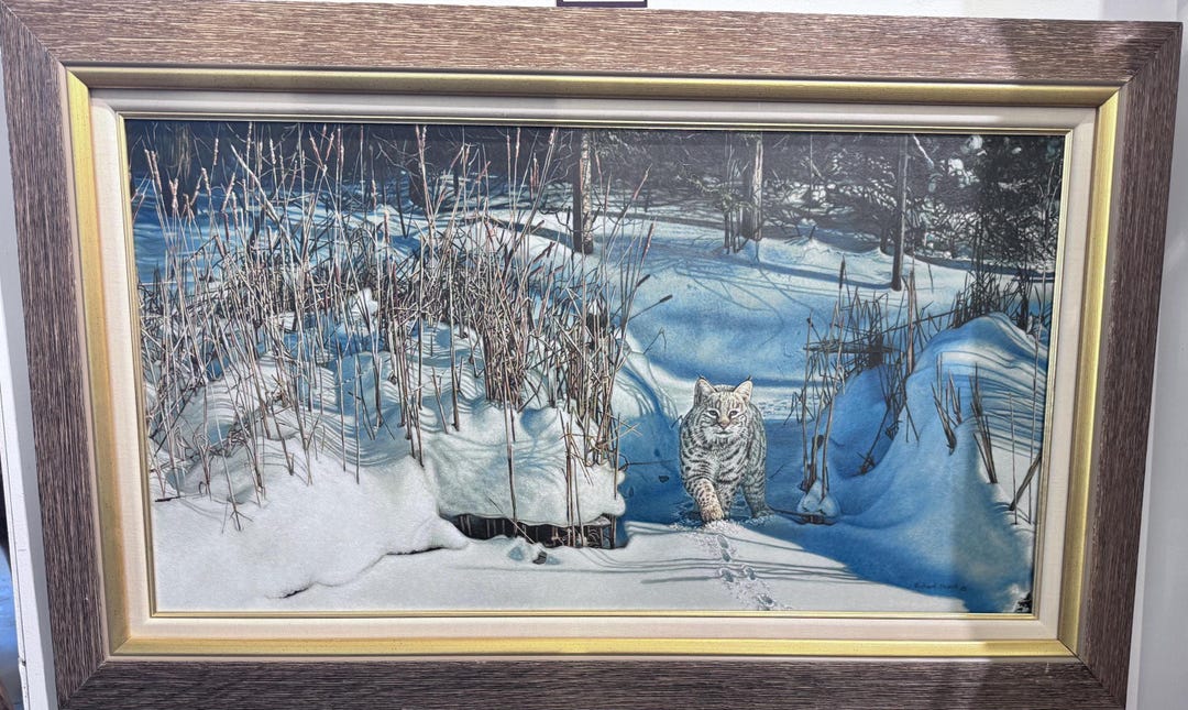 Richard MRAVIK " Winter Forage Bobcat " One of a Kind Original Hand ...