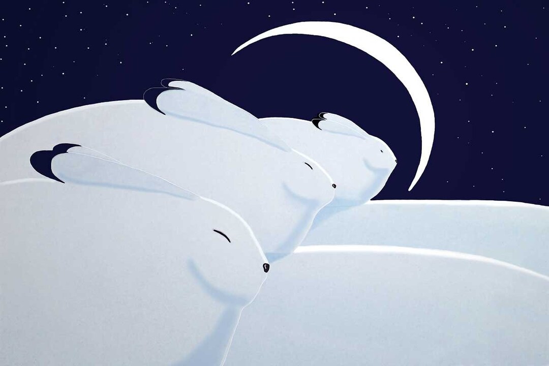 Rick BEAVER " Winter Moon With Hares " Canvas Authentic Indigenous Made ...