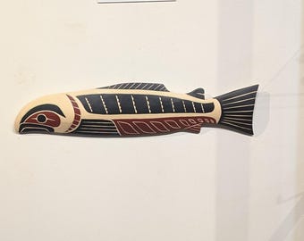 SALMON First Nations Coast Salish Native Carving David LOUIS Signed ...