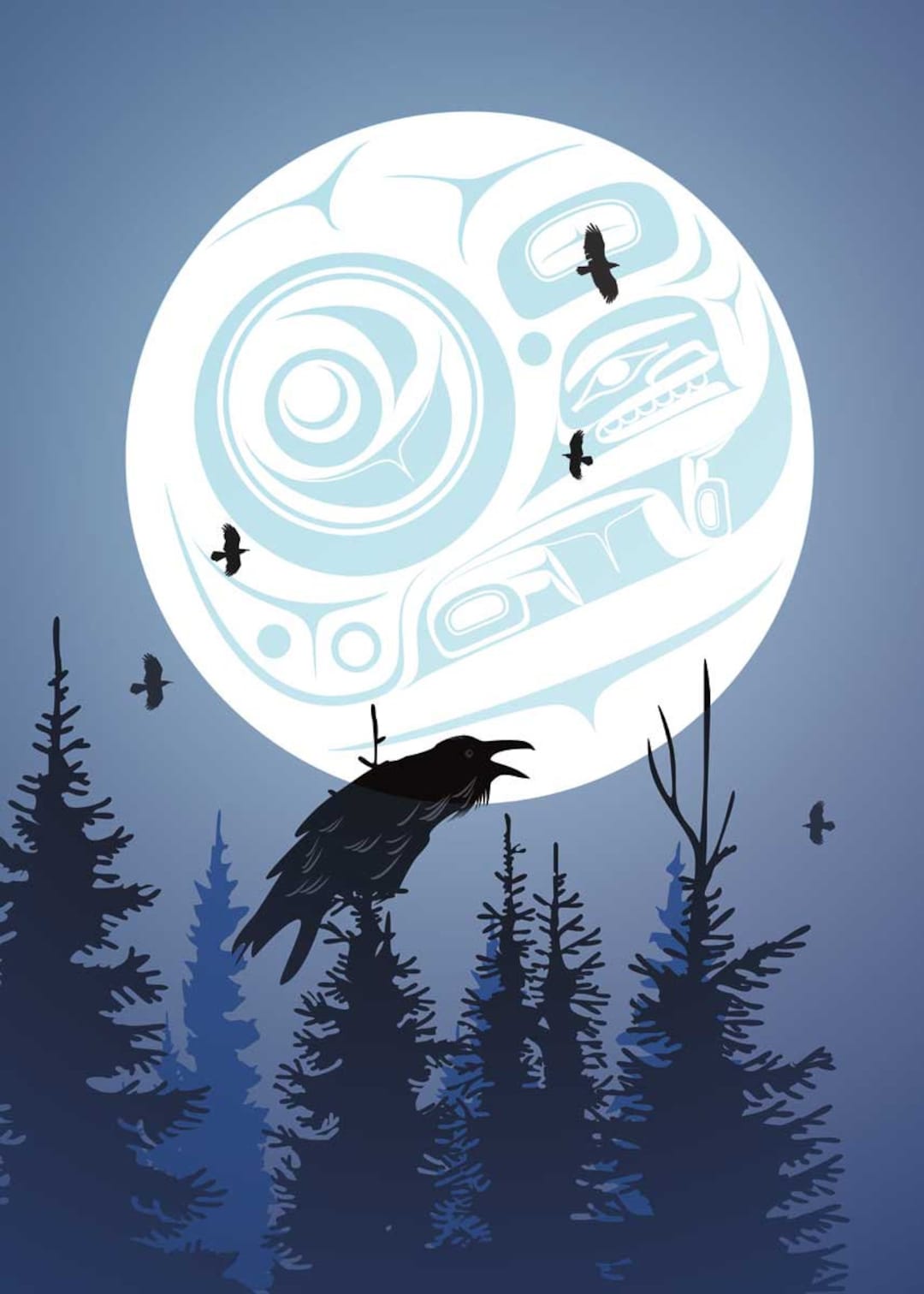 Mark PRESTON Raven Moon Canvas Authentic Indigenous Collectible Limited ...