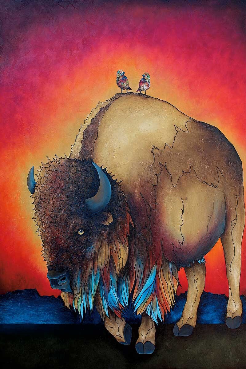 Micqaela JONES " Ruby Dawn " Buffalo Canvas Authentic Bison Indigenous ...