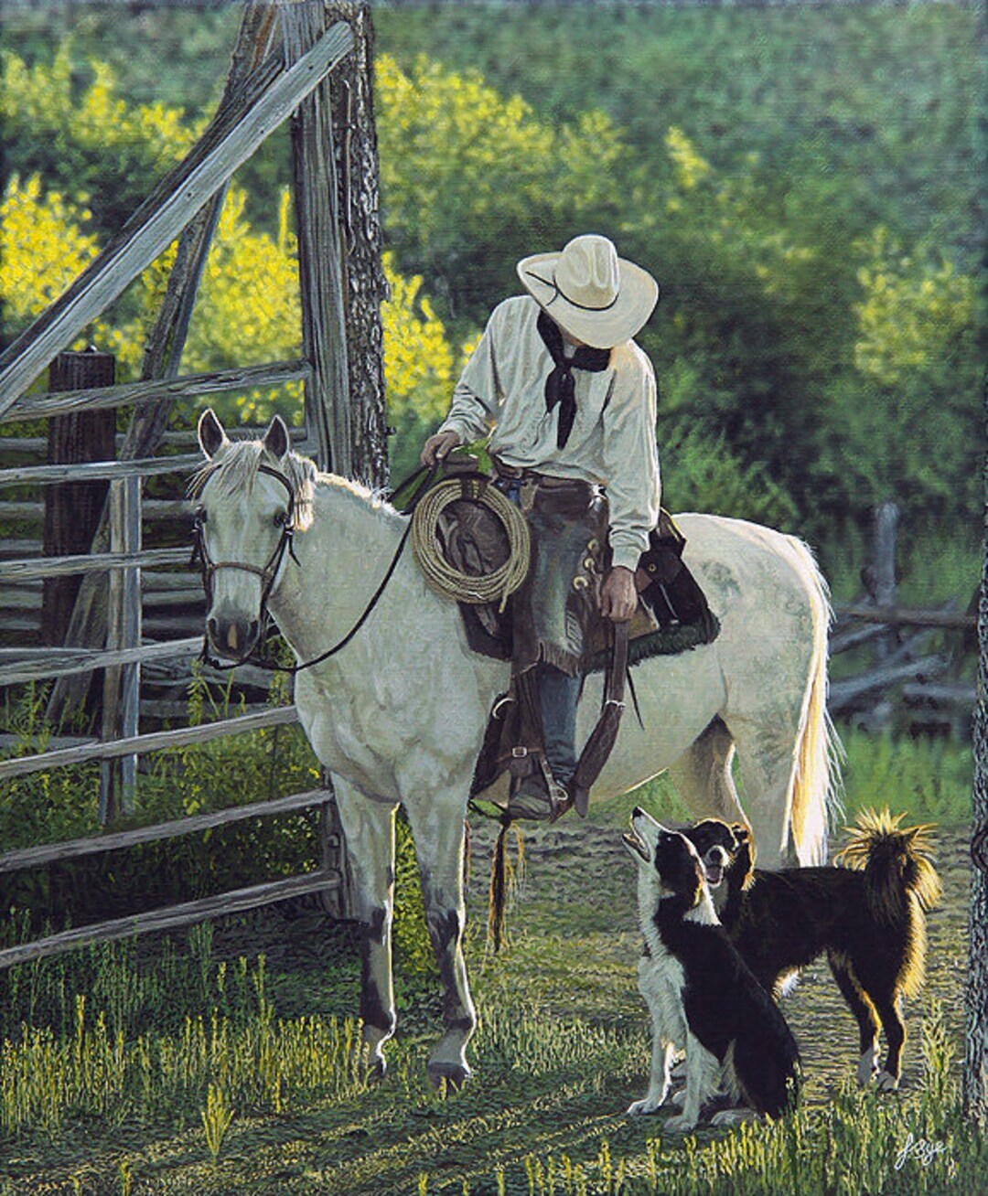 JOHN BYE " Welcome Home " Cowboy Horse Dogs Ranch Open Edition Signed ...