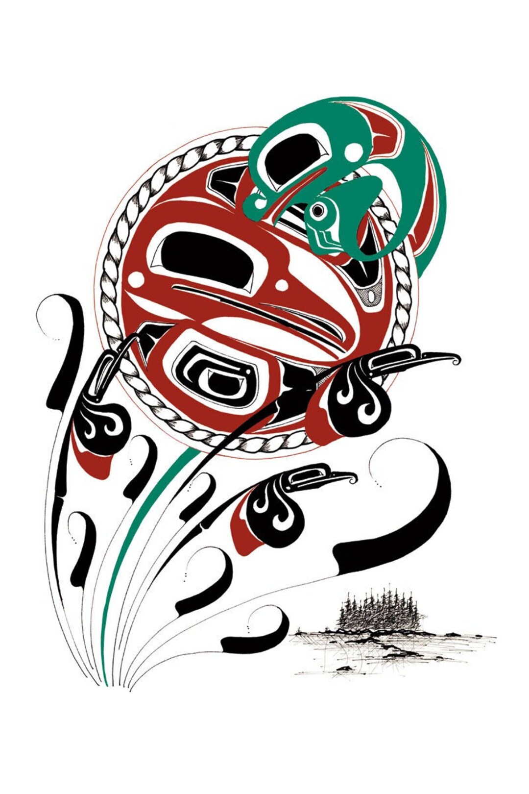DANNY DENNIS " Raven Moon Frog and Mosquitos " Canvas Indigenous Art ...