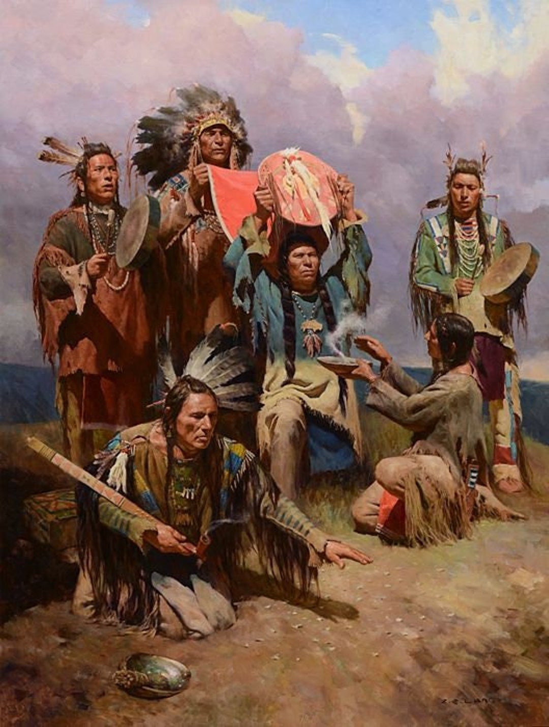 Z.S. LIANG White Buffalo War Shield Limited Edition CANVAS 42hx32w ...