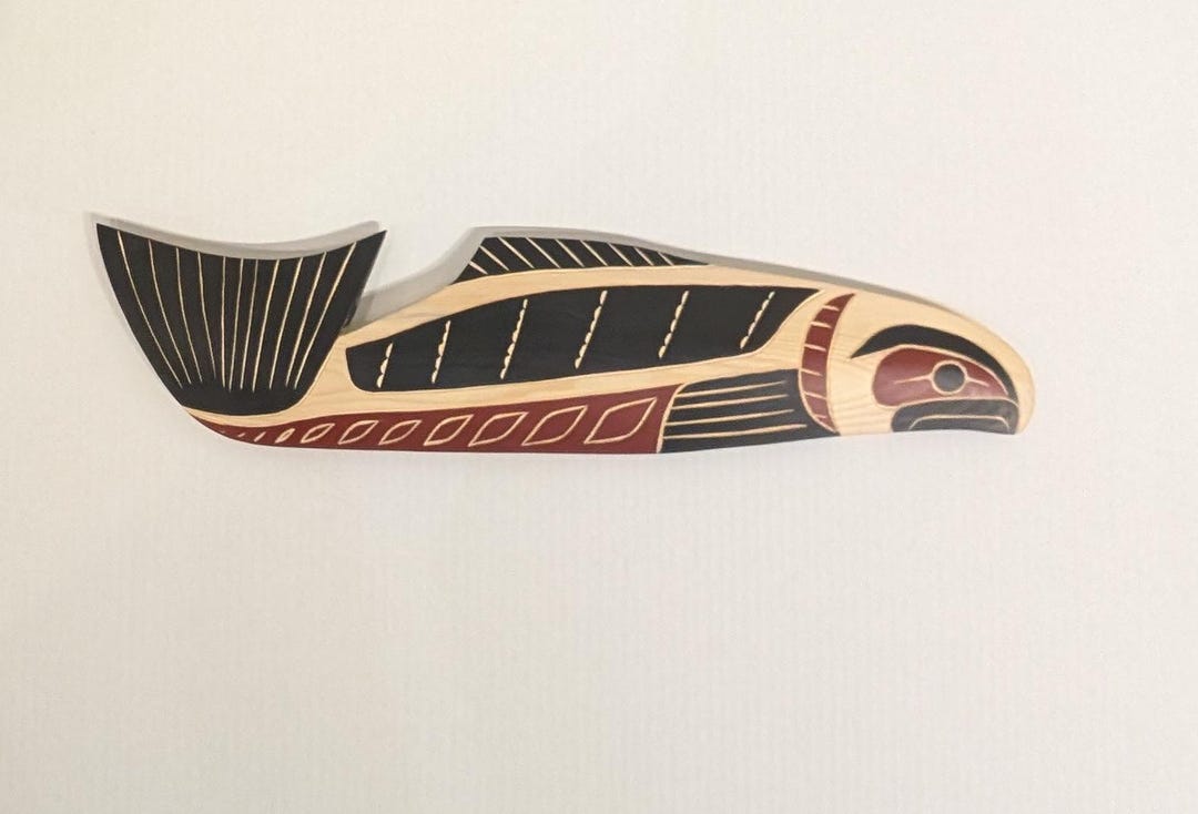 SALMON First Nations Coast Salish Native Carving David LOUIS Signed ...