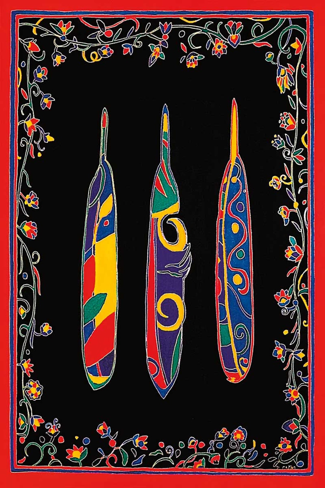 Dawn OMAN " Three Feathers " Canvas Authentic Indigenous Collectible ...