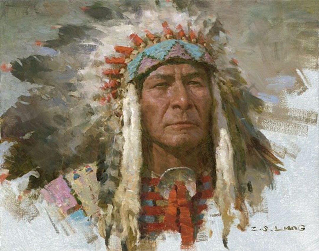 75 Z.S. LIANG " Leader of the Tribe " Ltd Edition CANVAS 10hx13w Award ...
