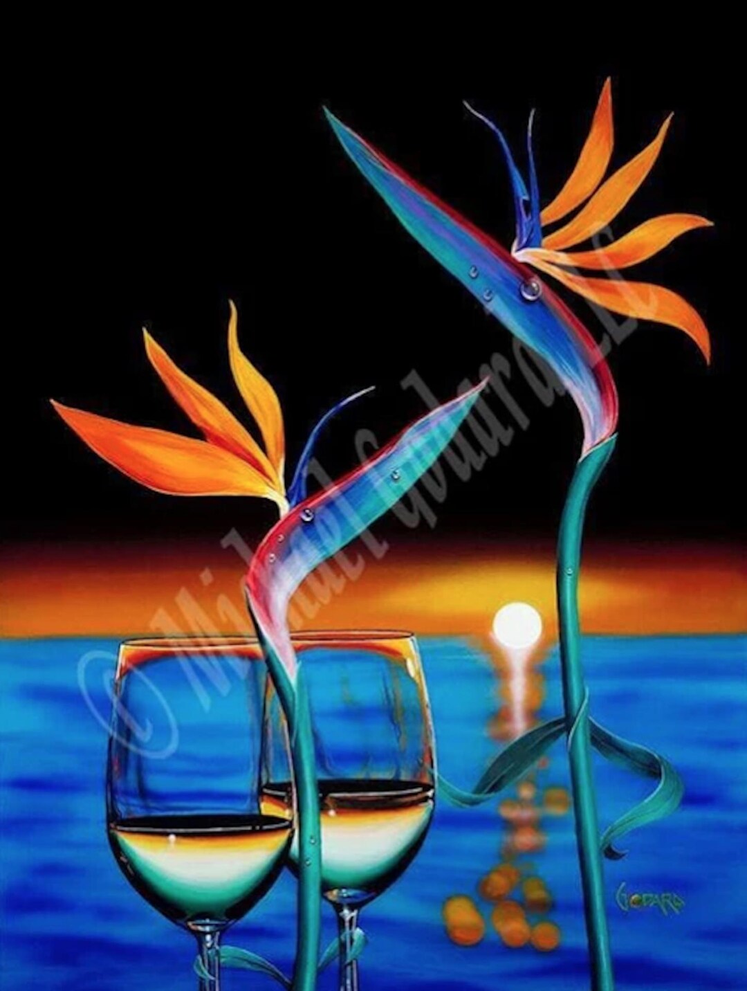 Michael GODARD " 2 Birds in Paradise " Giclee Canvas Signed and ...
