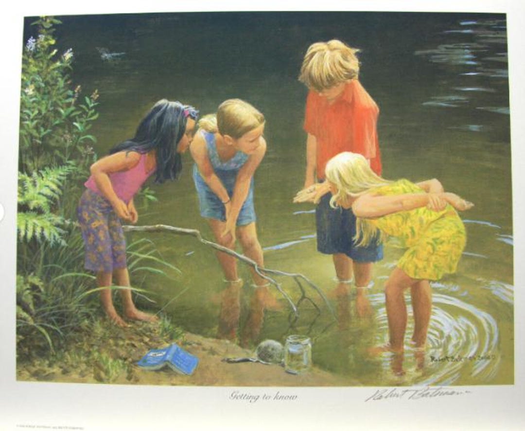 Robert BATEMAN " Getting to Know " ART Print Kids Catching Frogs SIGNED ...