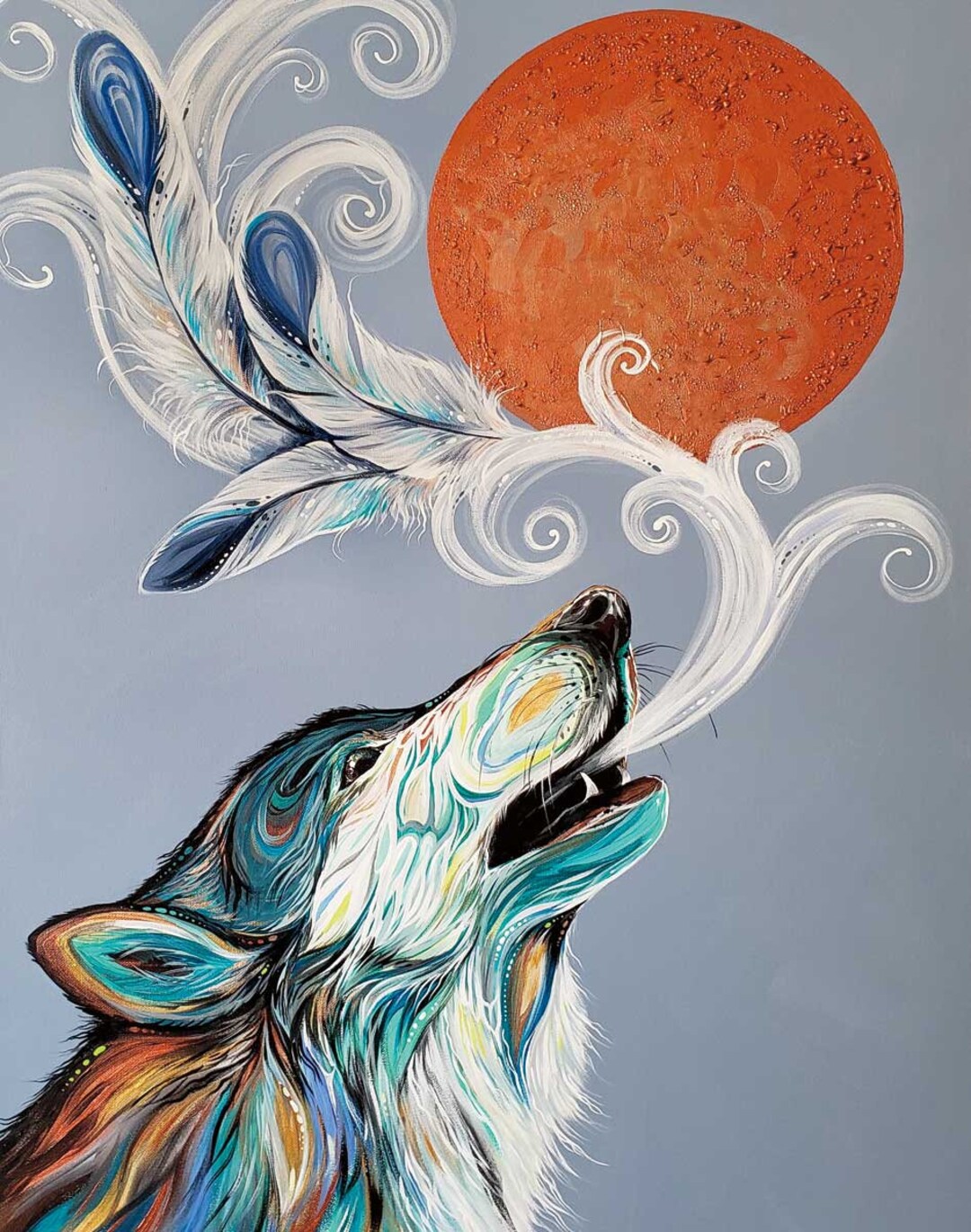 Carla JOSEPH " Cree Wolf Call " Canvas Authentic Indigenous Collectible ...