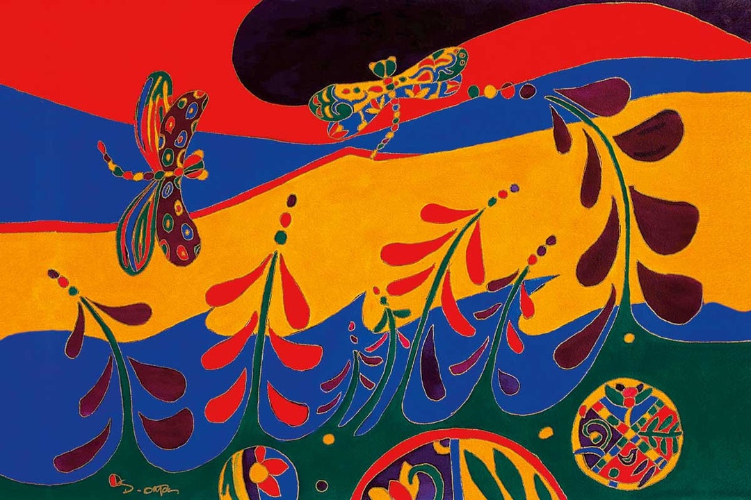 Dawn OMAN " Dragonfly Lupins " Canvas Authentic Indigenous Collectible ...