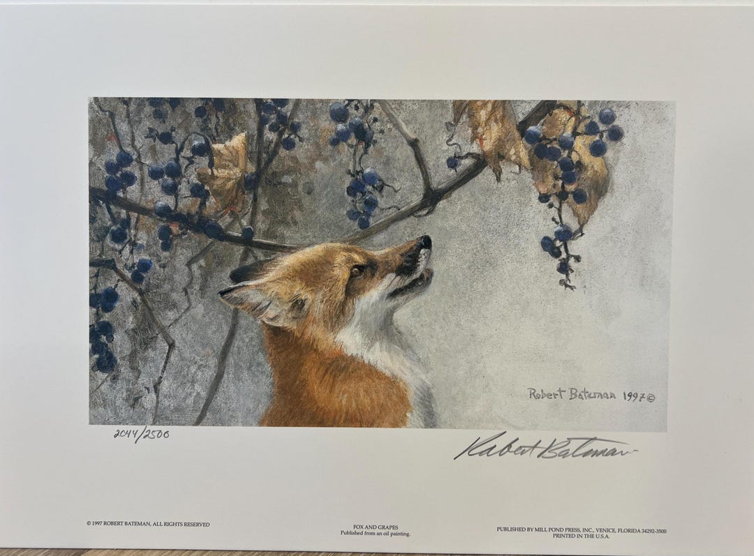 Robert Bateman " Fox and Grapes " RARE Red Fox Limited Edition Signed and Numbered Collectible ...