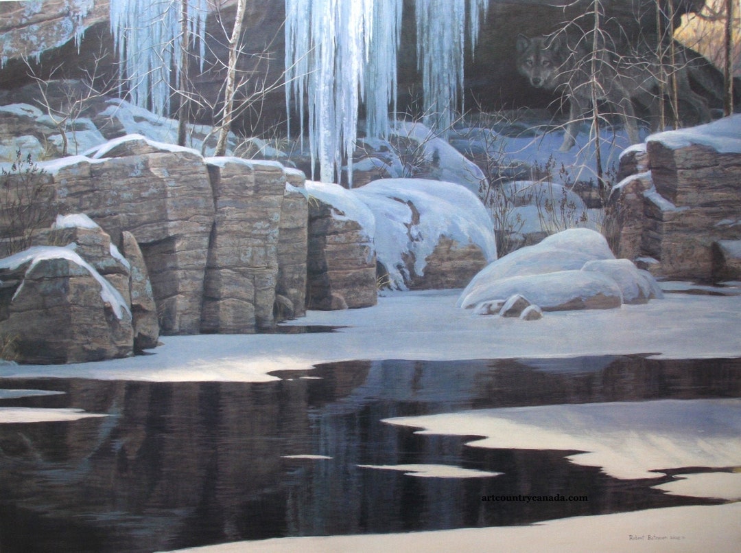 Robert Bateman Winter Reflection Wolf Giclee Canvas RARE Limited ...