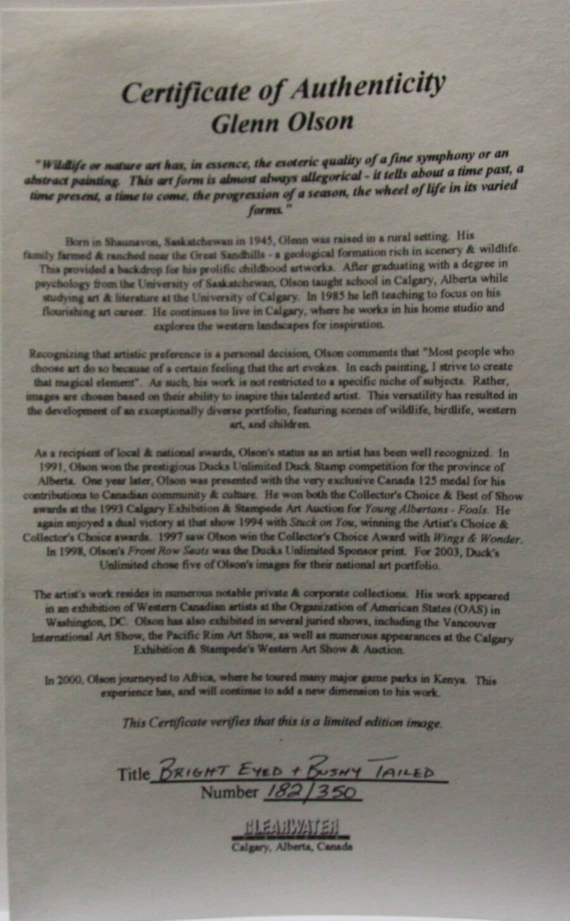 Glenn Olson bright Eyed and Bushy Tailed Limited | Etsy