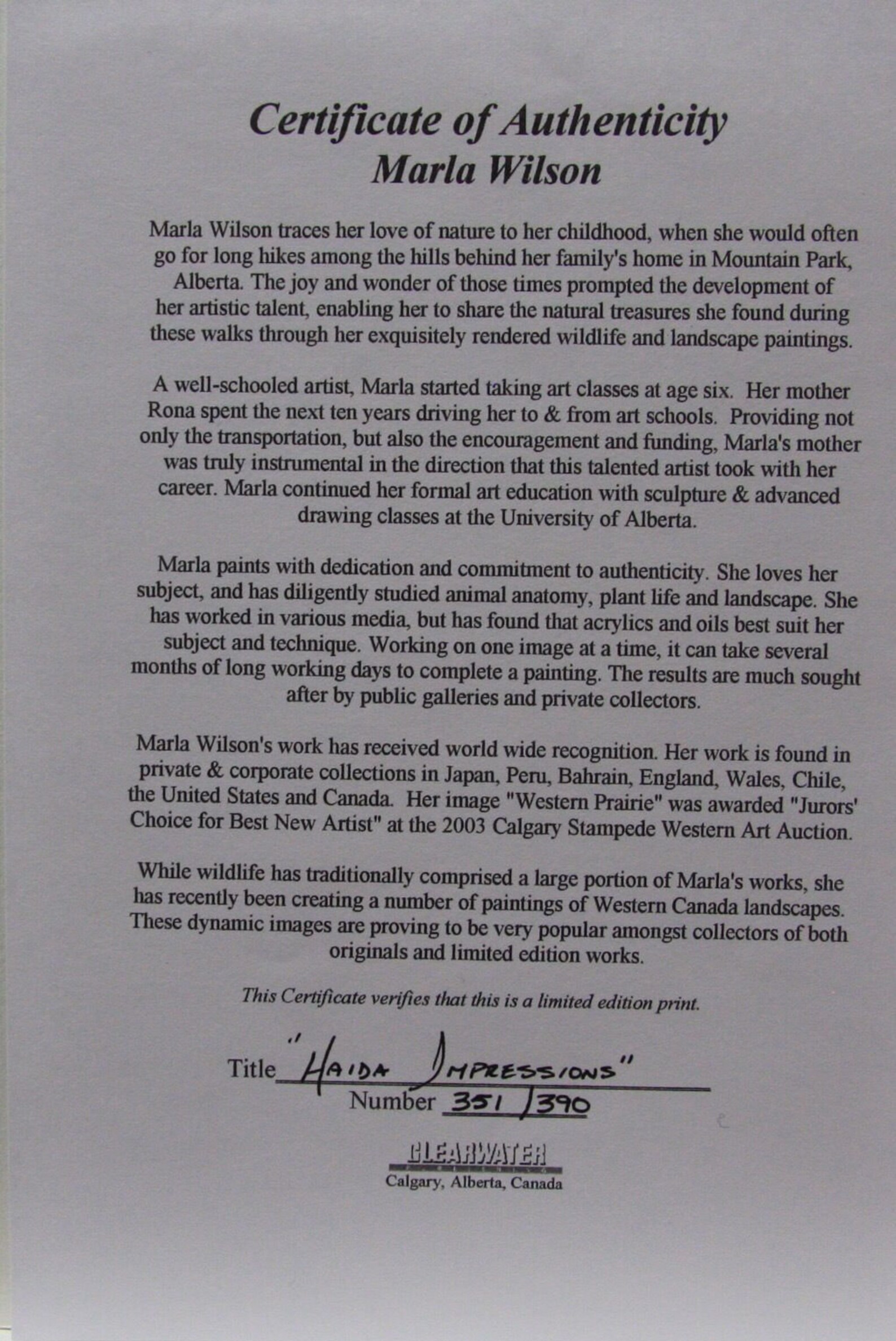 Marla WILSON Haida Impressions Limited Edition | Etsy