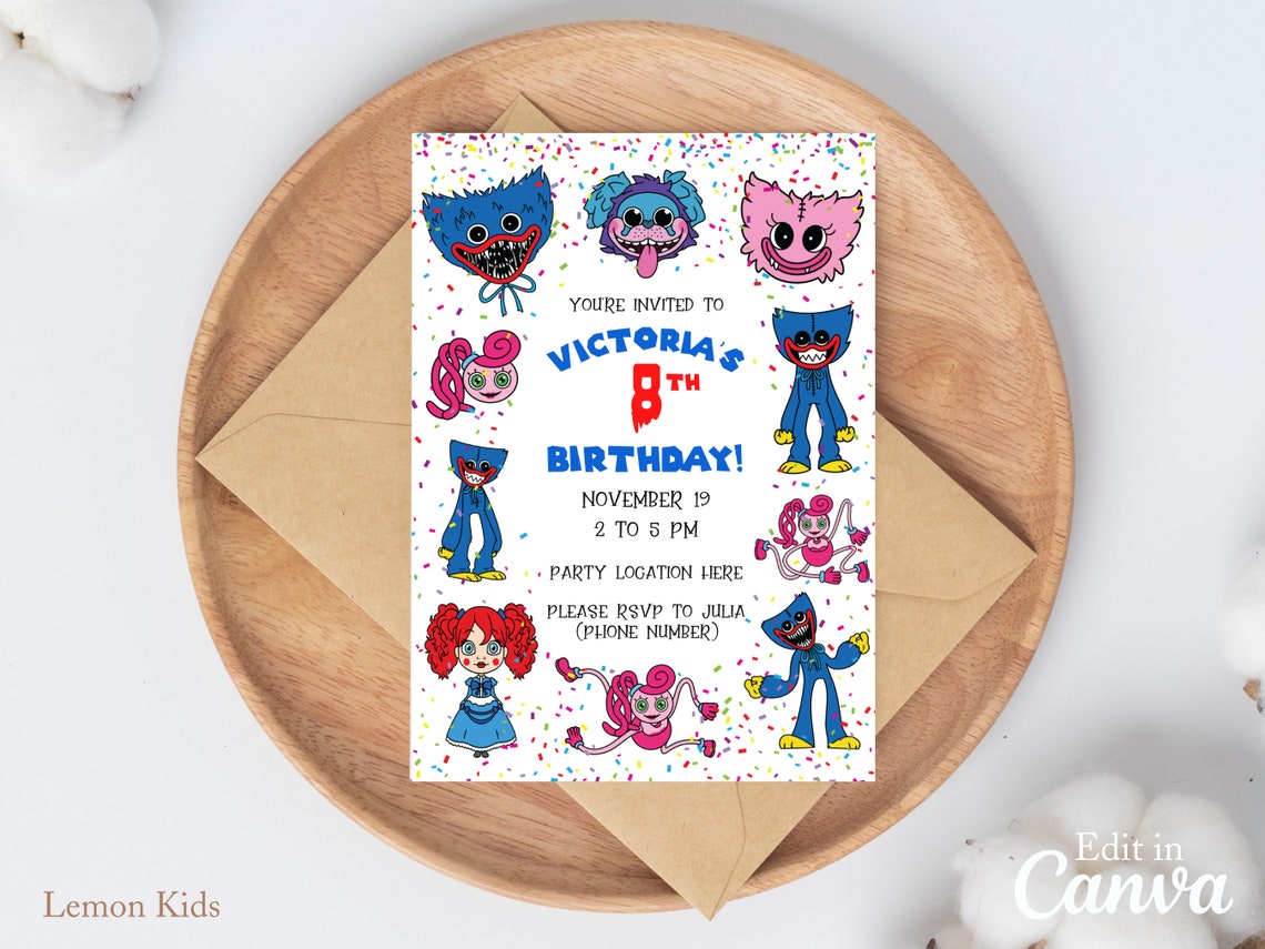 Poppy Playtime Birthday Invitation, Huggy Wuggy Birthday Party, Kissy ...