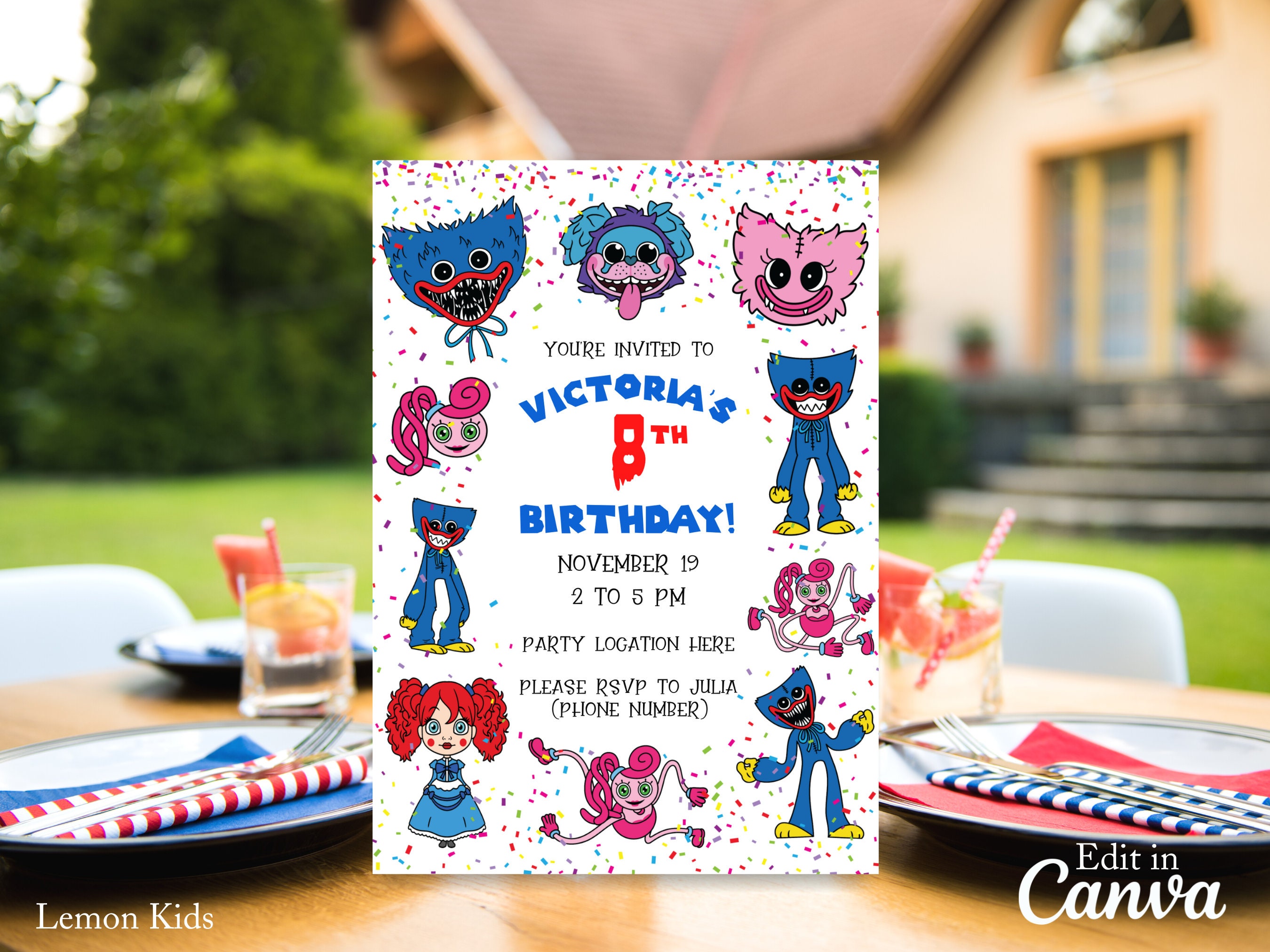 Poppy Playtime Birthday Invitation Huggy Wuggy Birthday Party Kissy Missy Birthday Invitation