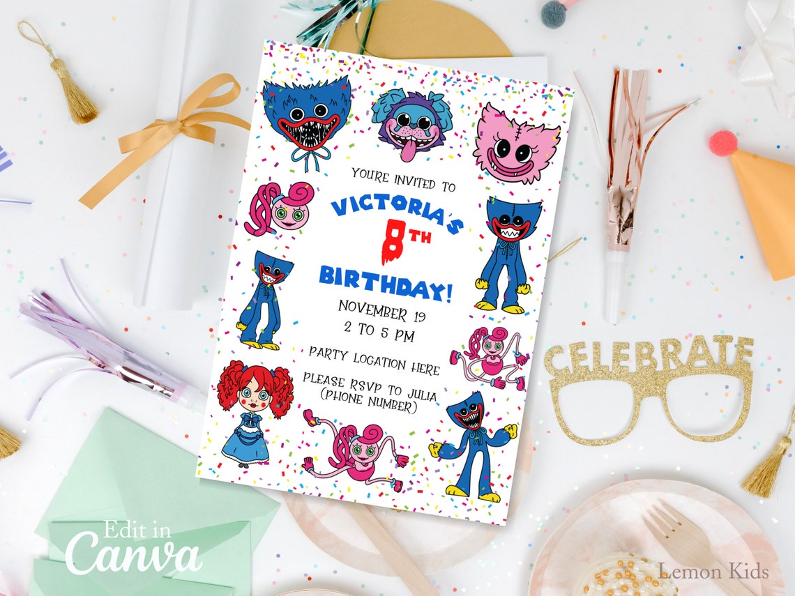 Poppy Playtime Birthday Invitation, Huggy Wuggy Birthday Party, Kissy ...