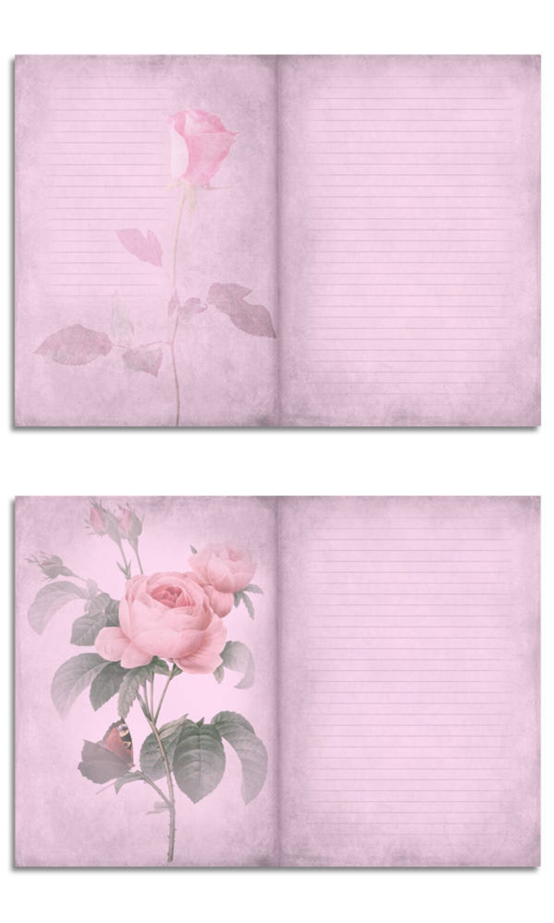 Pink Journal Page Set Shabby Chic Vintage Style Floral Paper - Etsy