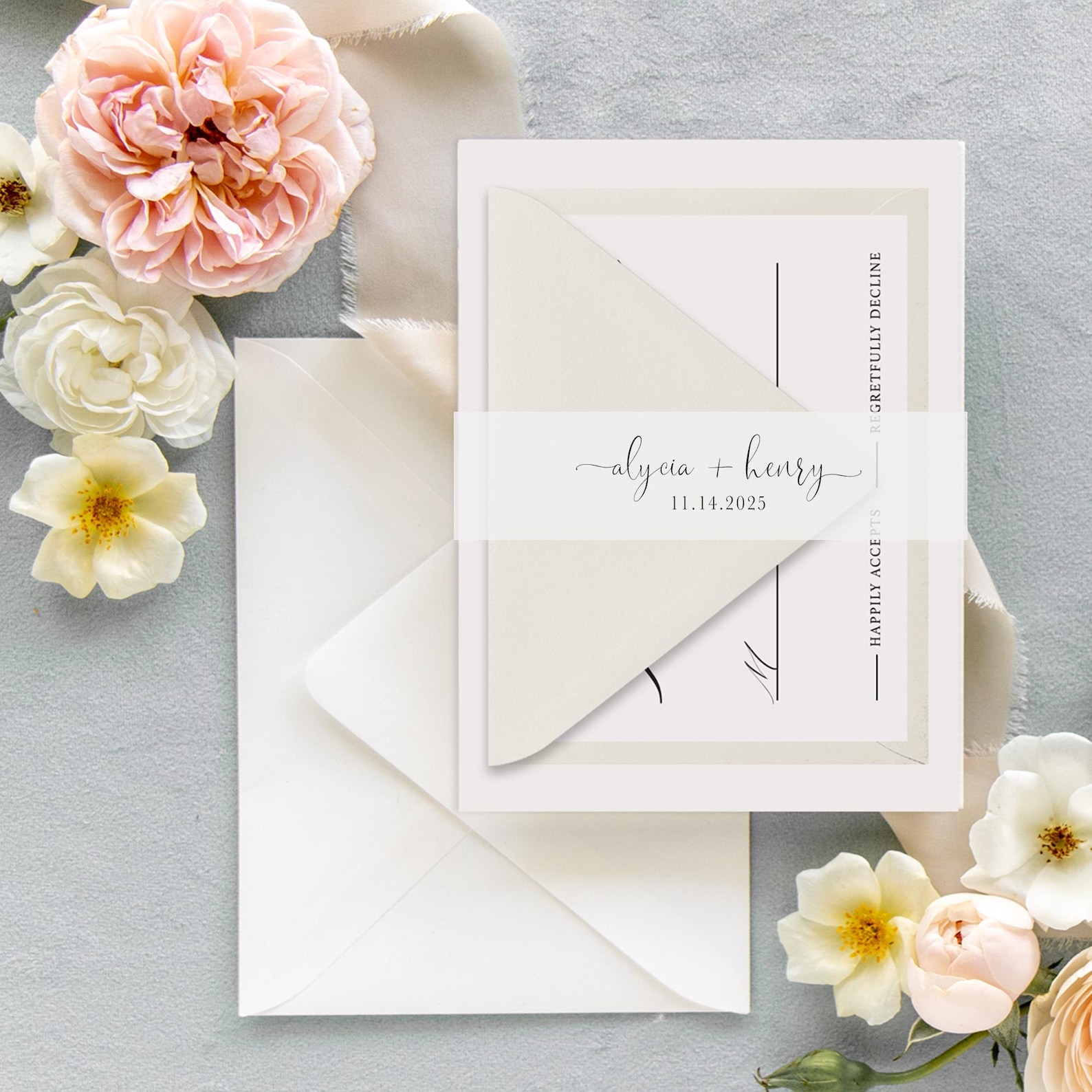 Personalized Vellum Belly Band for Wedding Invitations, Translucent ...
