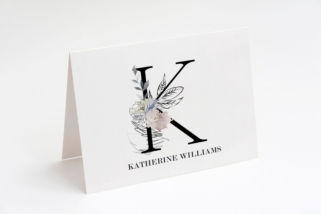 Personalized Monogram Note Card, Floral Monogram Note Card, Stationary ...