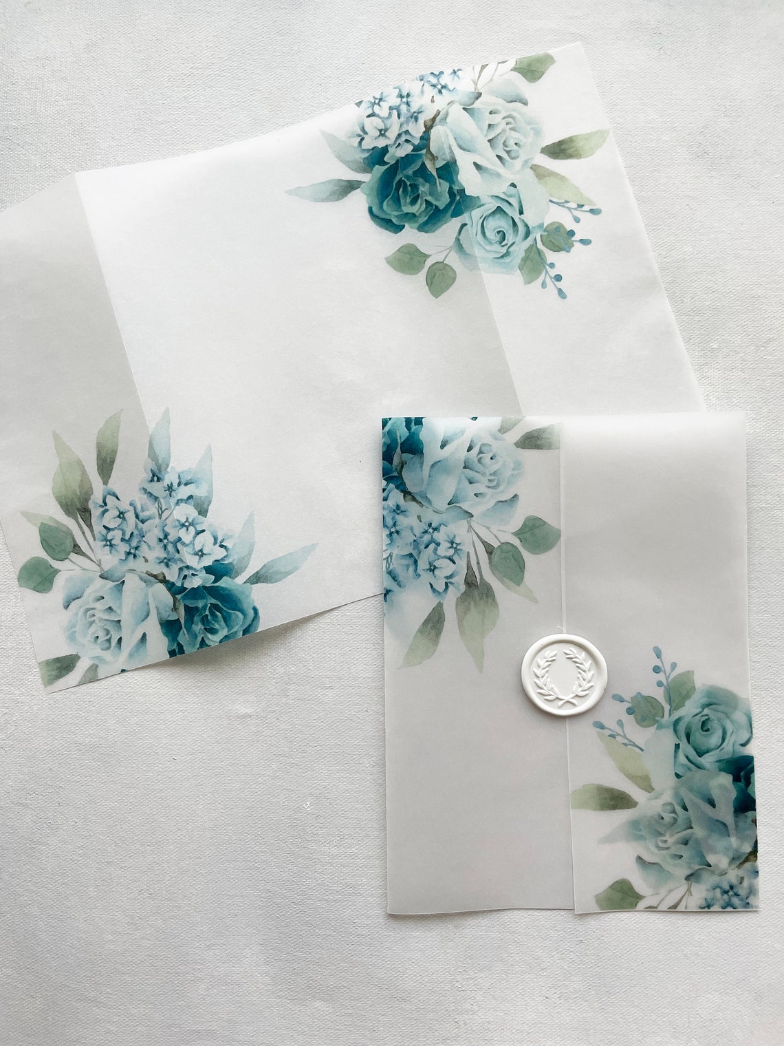 Blue Vellum Invitation Wrap 5x7 Vellum Wedding Invitation - Etsy