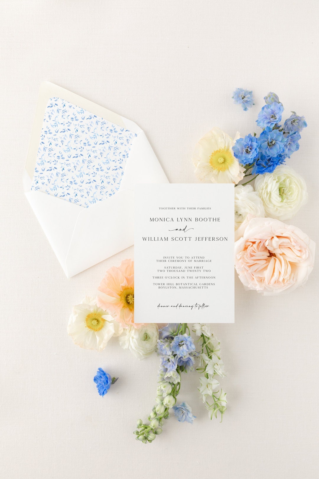 Dusty Blue Floral Wedding Envelope Liner Pack, Custom Blue Envelope ...