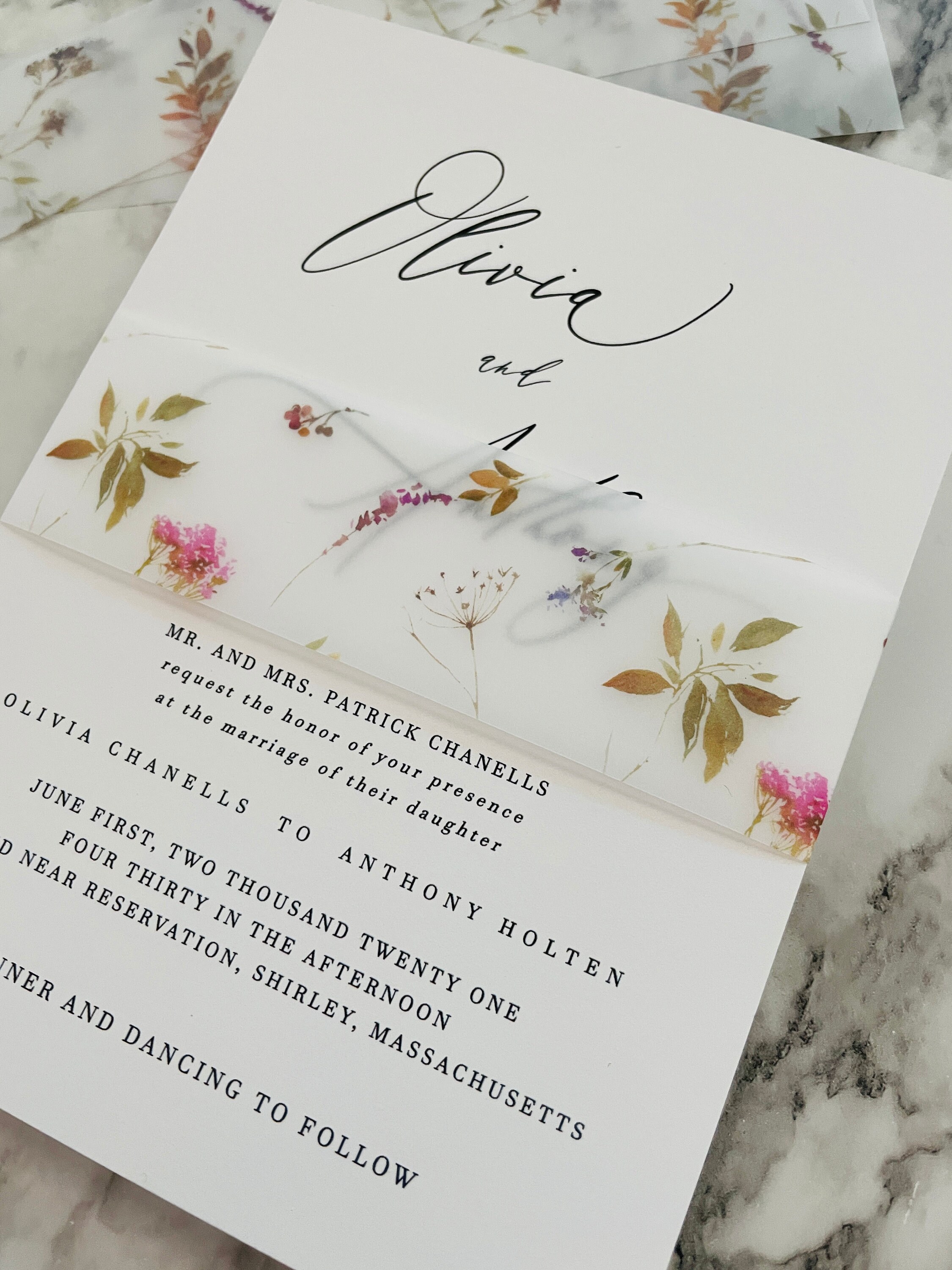 Wildflower Invitation Belly Band, Floral Belly Bands for Invitations ...