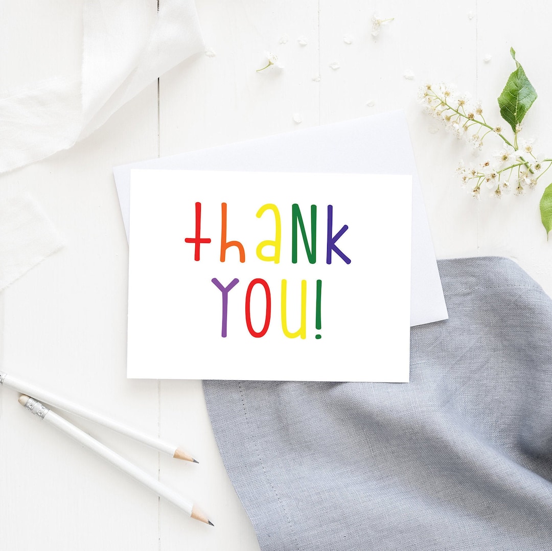Rainbow Thank You Cards, Kids Thank You Card Set, Teacher Thank You ...
