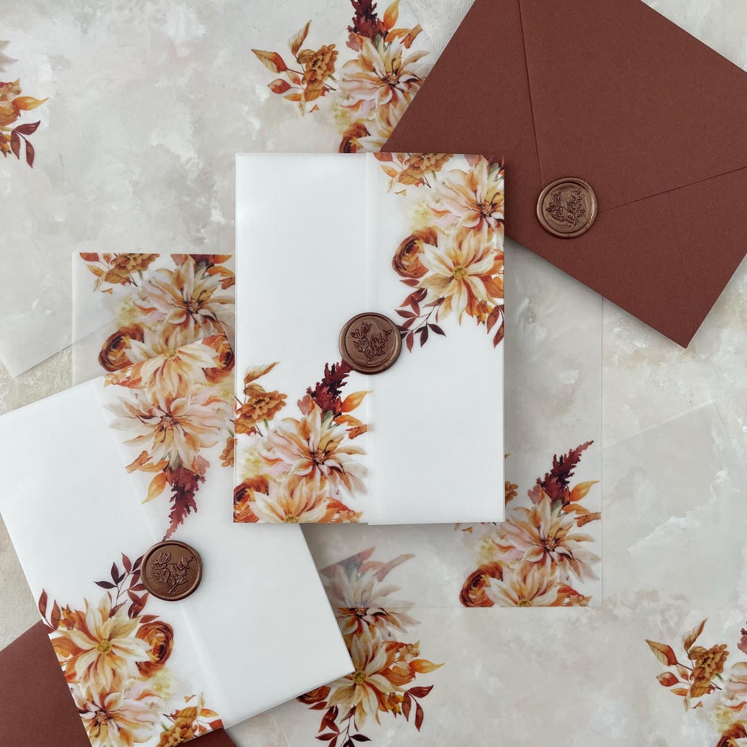 Autumn Floral Vellum Invitation Wrap, Rustic Fall Wedding (5x7), DIY ...