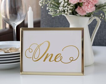 Table Numbers Gold Script - Etsy