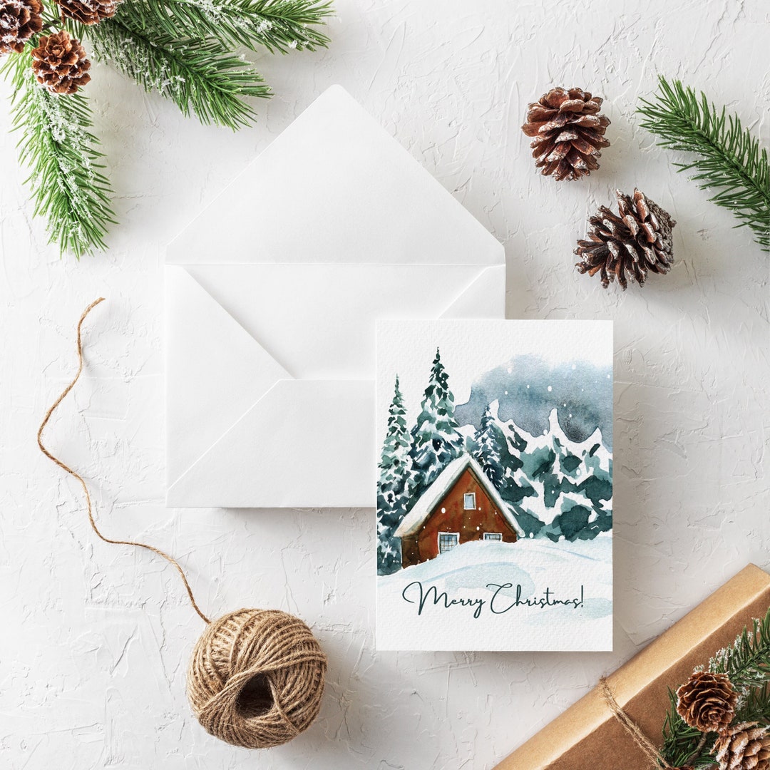 Classic Christmas Cards Cards Winter Snow Watercolor Merry - Etsy