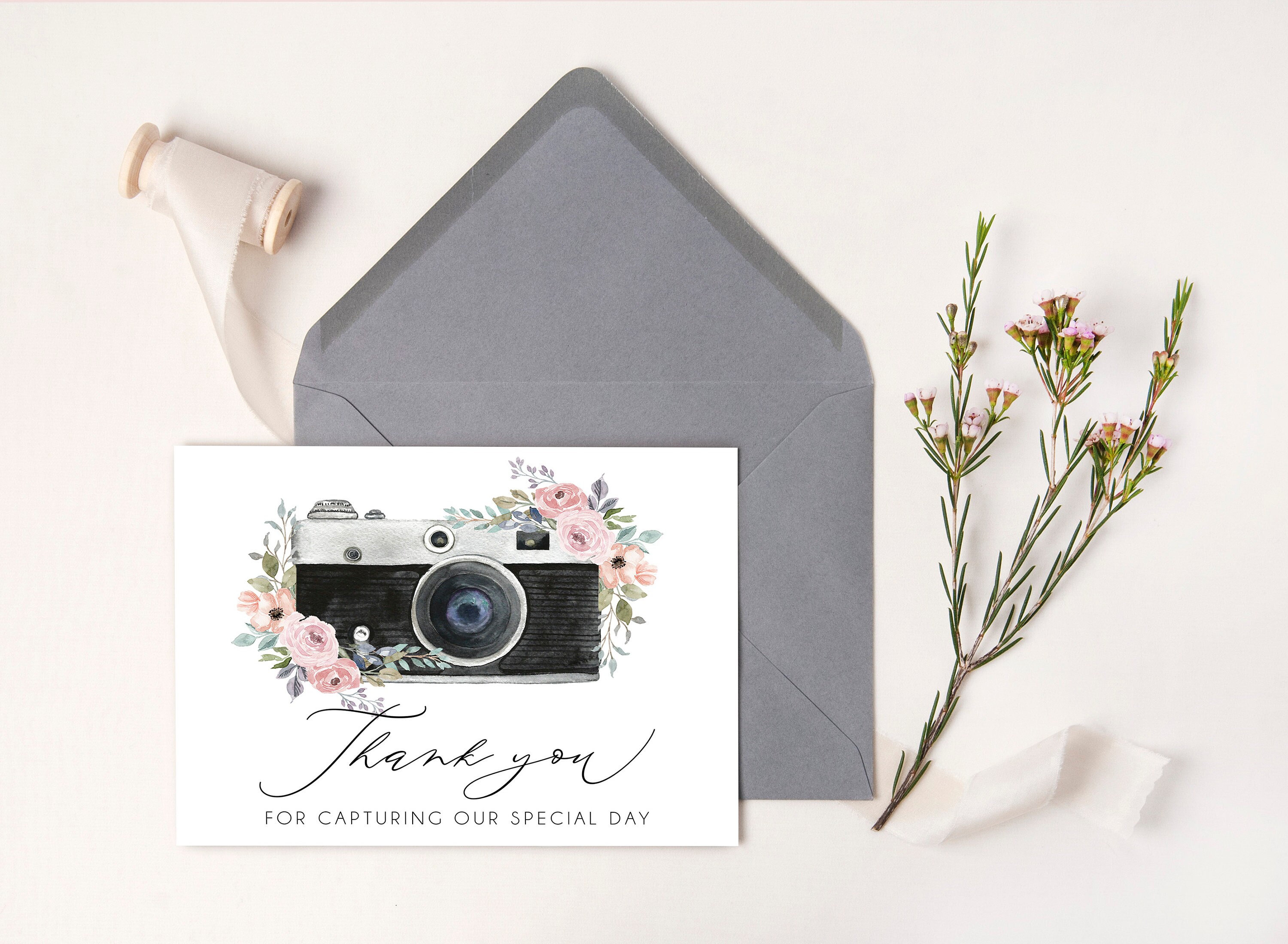 Photographer Floral Thank You Card, Wedding Photographer Thank You ...