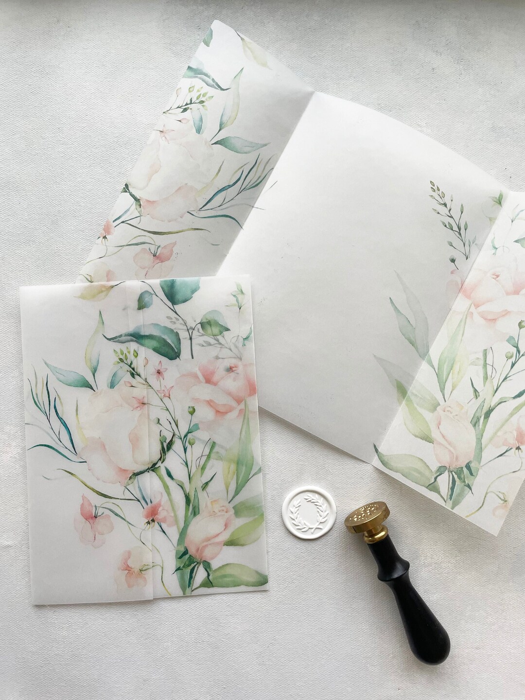 Pink Rose Vellum Jacket, 5x7 Printed Vellum Paper, Vellum Invitation ...