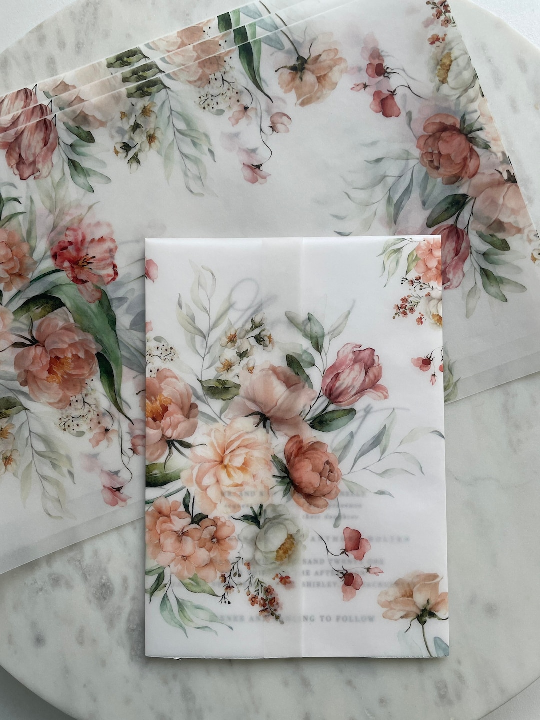 Floral Vellum Jacket, Vellum Invitation Wrap, 5x7 Vellum Wedding ...