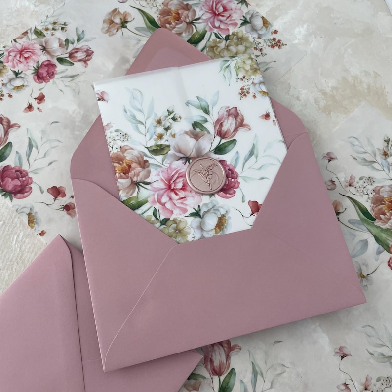 Spring Floral Vellum Invitation Wrap, 5x7 Translucent Jacket, Pink ...