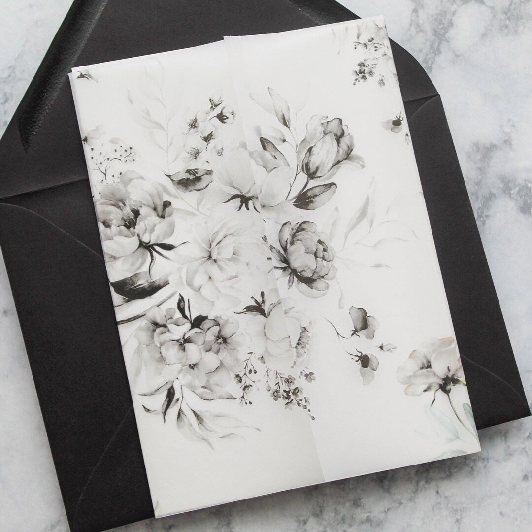 Printed Vellum Jacket for 5x7 Wedding Invitation, Black and White ...