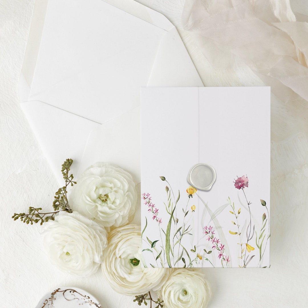 Printable Pink Wildflower Vellum Jacket, 5x7 Vellum Template Invitation ...