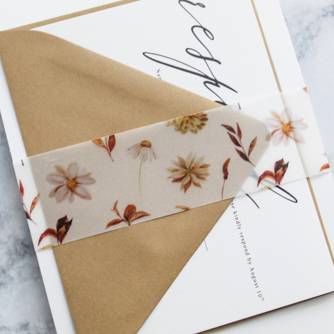 Vellum Belly Band for 5X7 Wedding Invitations, Boho Vellum Wrap, Vellum ...