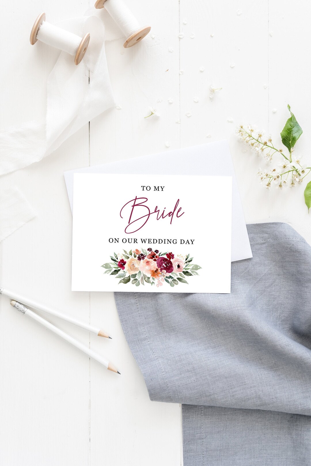 Card for Bride Wedding Day, Card From Groom to Bride Floral, Bride ...