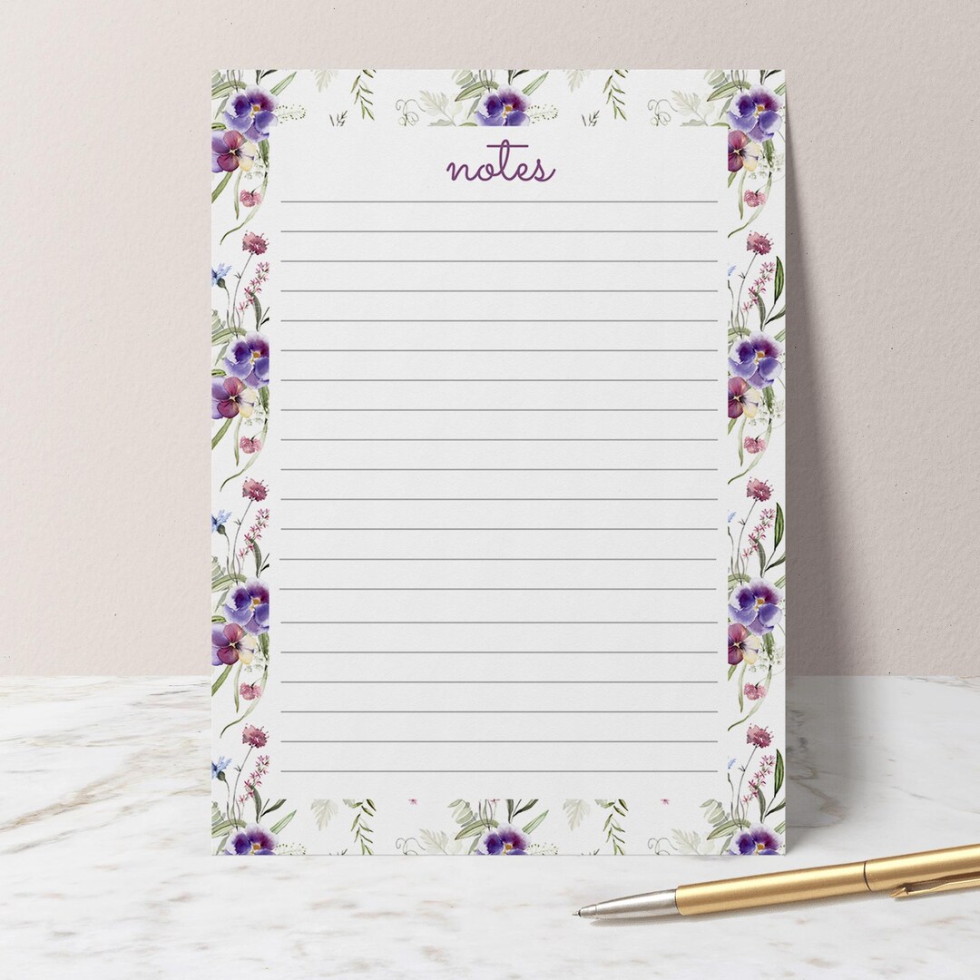Purple Floral Notepad, Personalized Stationery, Gift for Her, Lavender ...