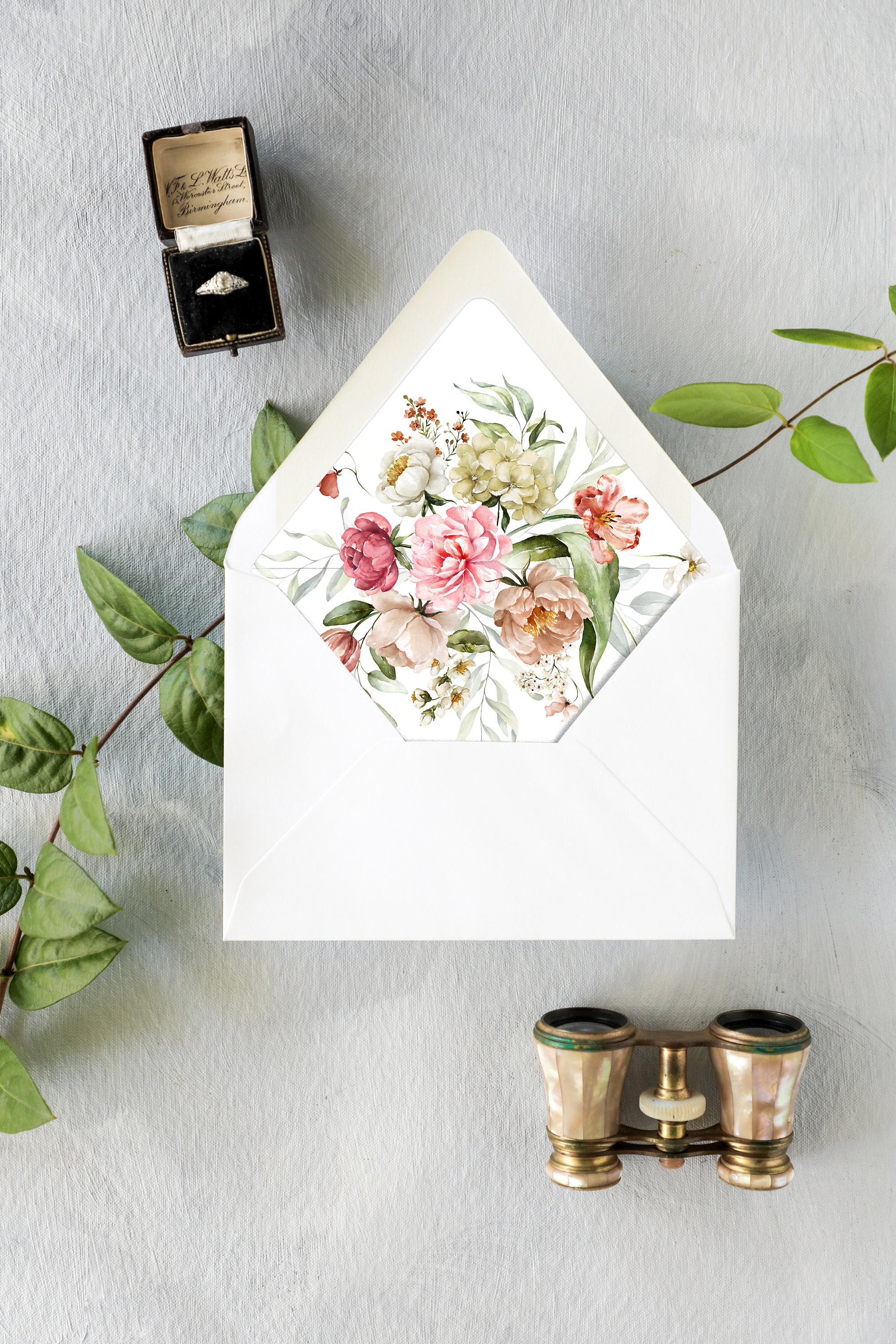 Floral Lined Envelope, Wedding Envelope Liner, Pink Wedding Invitation ...