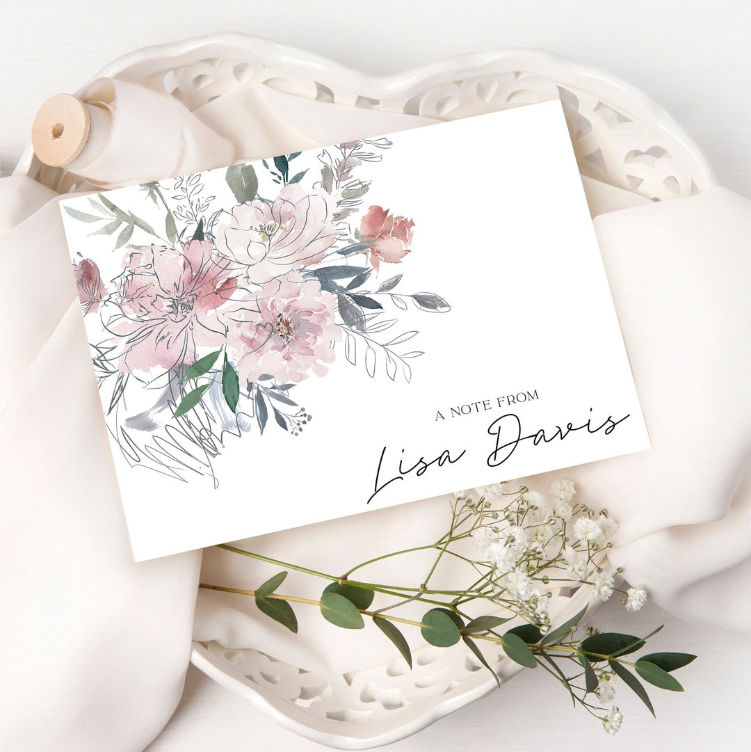 Personalized Stationery With Flowers, Folded Note Cards, A Note From ...