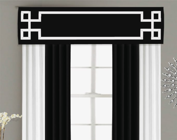 Greek Key Valance Cornice Board Pelmet Box Window Treatment in Black ...