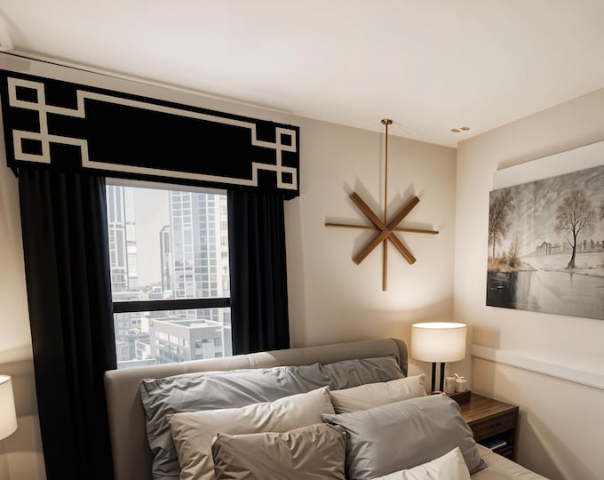 Greek Key Valance Cornice Board Pelmet Box Window Treatment in Black ...