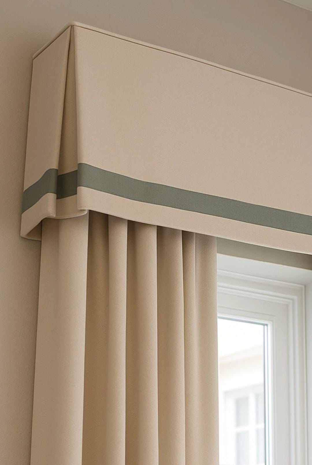 Custom Structured Pleat Valance, Pleated Valance With Decorative Trim ...