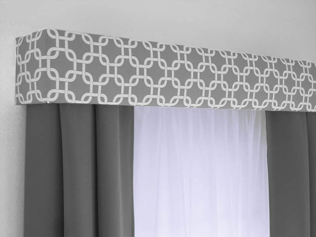 Custom Cornice Board Valance Box Window Treatment - Custom Curtain Topper in Modern Grey and ...