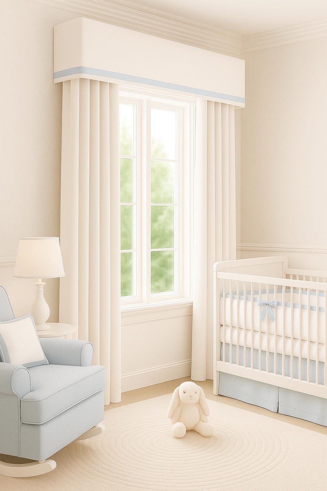 Cornice Board Nursery Valance Window Treatment | Ribbon Trimmed Valance ...