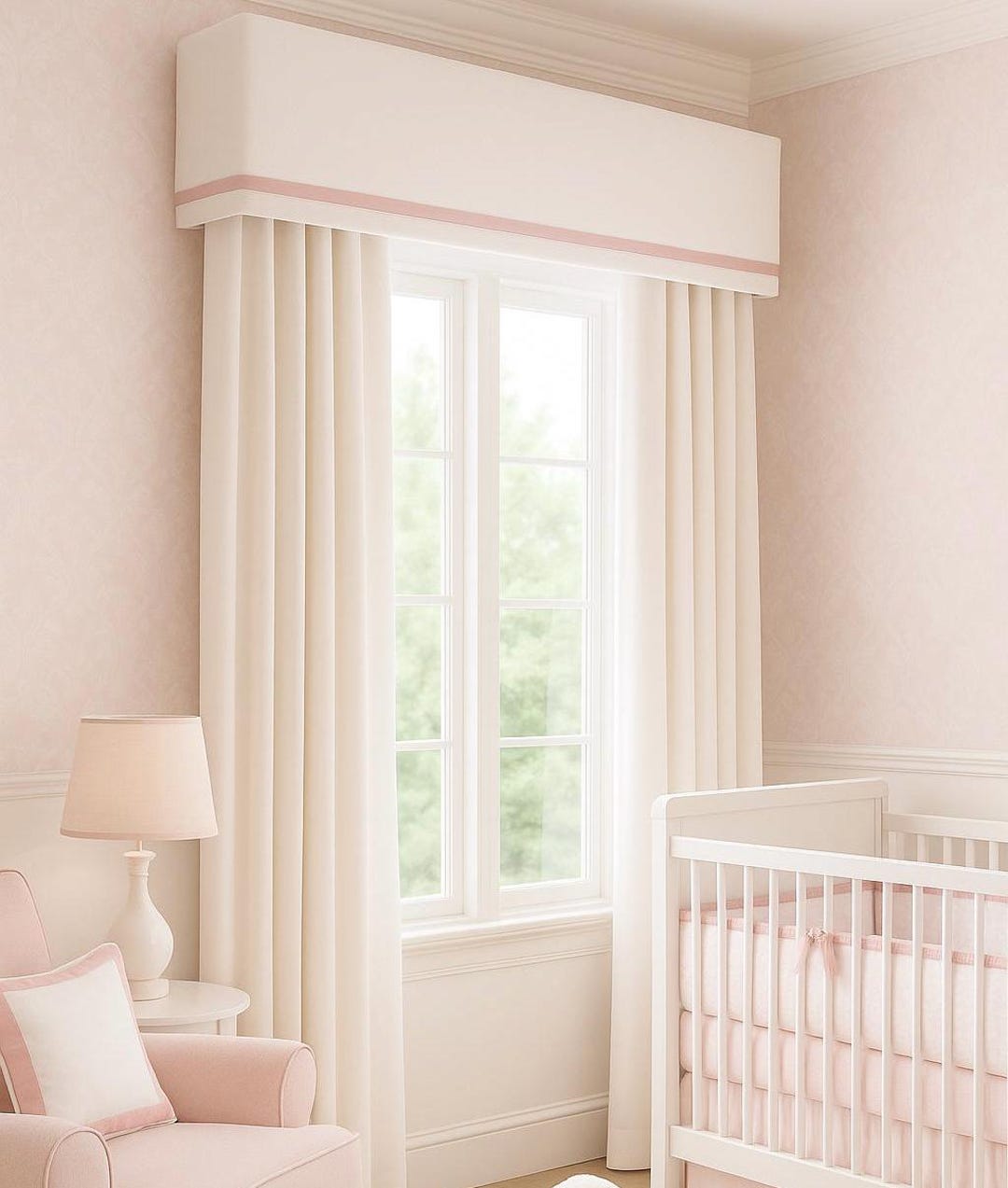 Cornice Board Nursery Valance Window Treatment | Ribbon Trimmed Valance ...