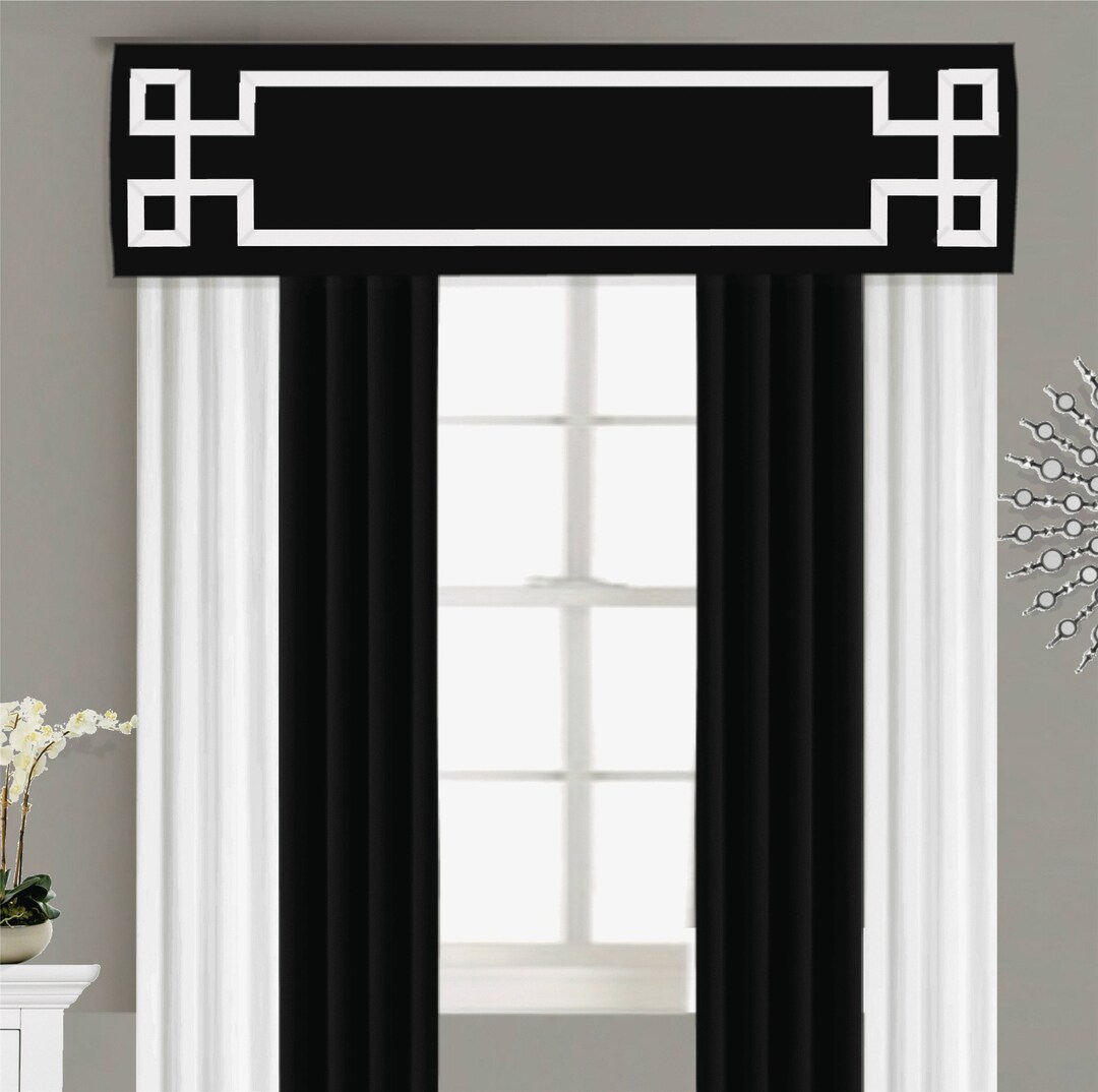Greek Key Valance Cornice Board Pelmet Box Window Treatment in Black ...